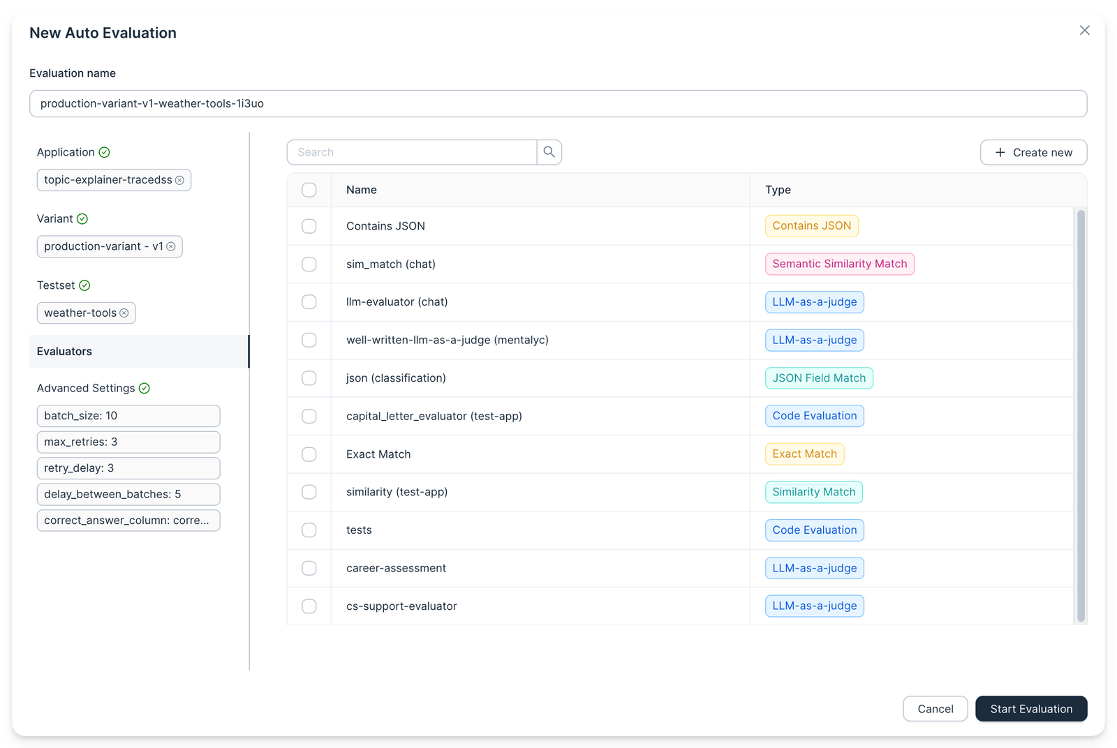 Running Evaluations from the UI - Docs - Agenta